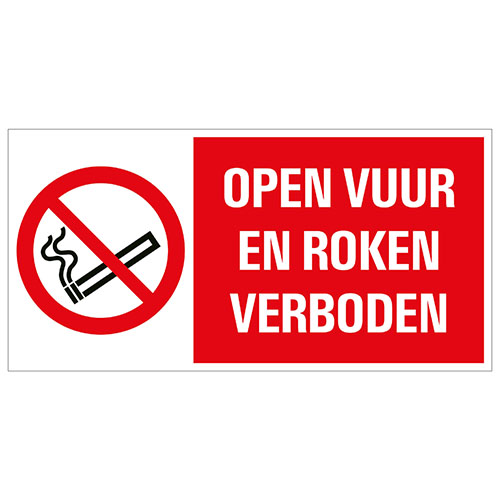 Bord Open vuur en roken verboden 150x300 mm | De Marie NV - Webshop