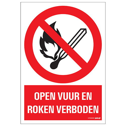 Bord Open vuur en roken verboden 230x330 mm | De Marie NV - Webshop